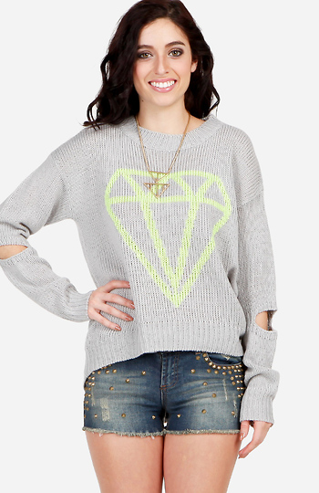 Diamond Print Sweater in Heather Grey | DAILYLOOK