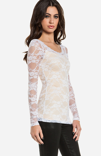 Long Sleeve Lace Top In White Dailylook