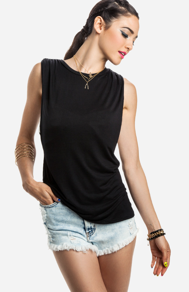 Open Back Tank Top in Black | DAILYLOOK