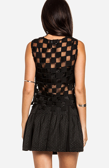 Sheer Checkered Top in Black | DAILYLOOK