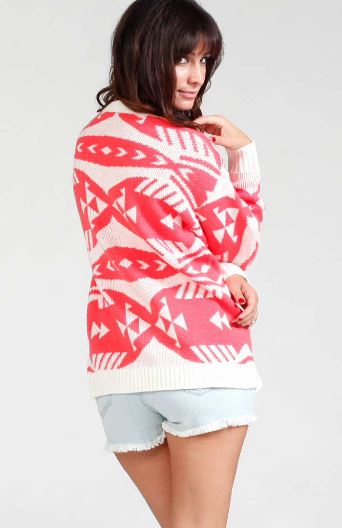 Oversized Aztec Cardigan in Coral | DAILYLOOK