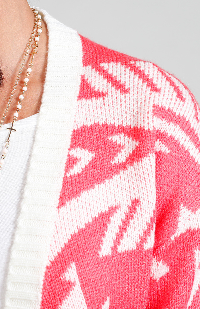 Oversized Aztec Cardigan in Coral | DAILYLOOK
