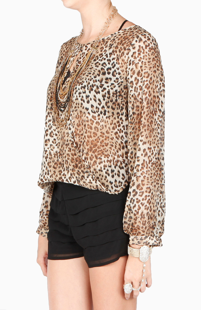 Cheetah Print Drape Blouse In Brown DAILYLOOK